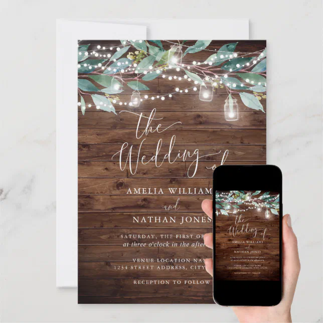 Rustic Leaf String lights Wedding Invitation | Zazzle