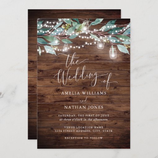 Rustic Leaf String lights Wedding Invitation | Zazzle