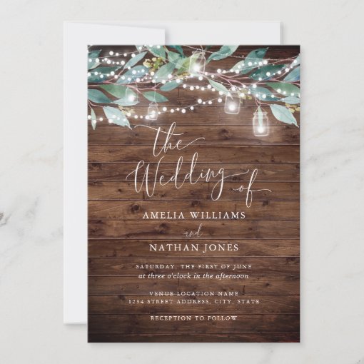 Rustic Leaf String lights Wedding Invitation | Zazzle