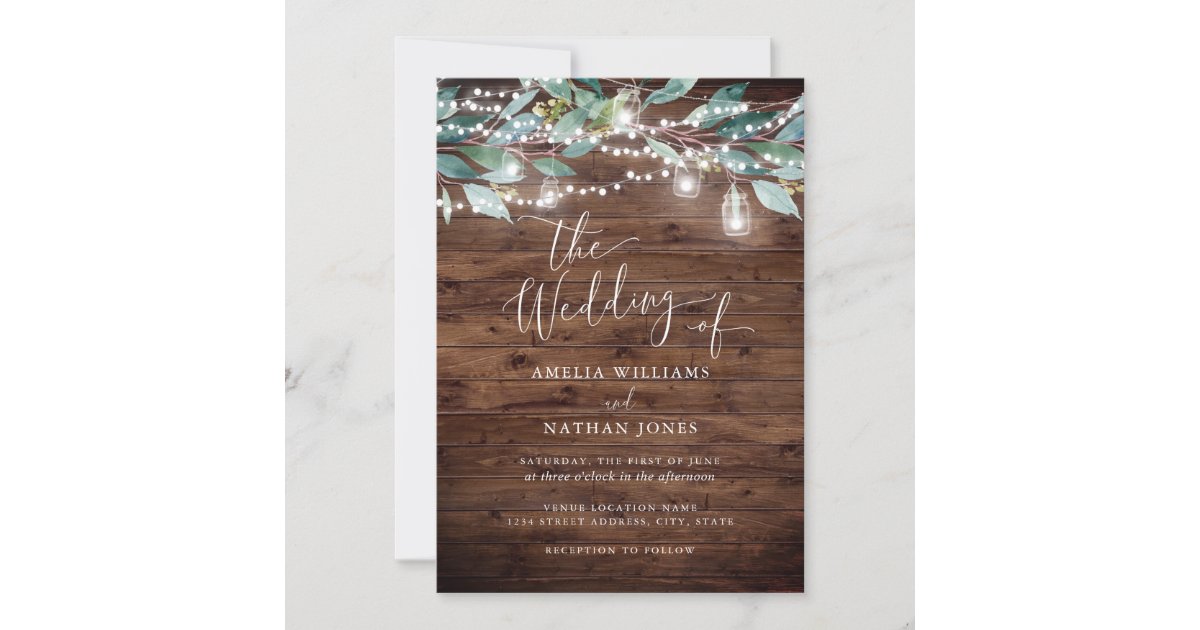 Rustic Leaf String lights Wedding Invitation | Zazzle