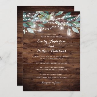 Rustic Leaf String lights Wood Wedding Invitation | Zazzle