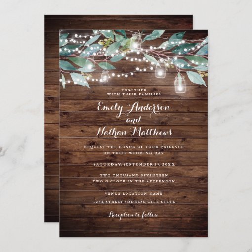 Rustic Leaf String lights Wood Wedding Invitation | Zazzle