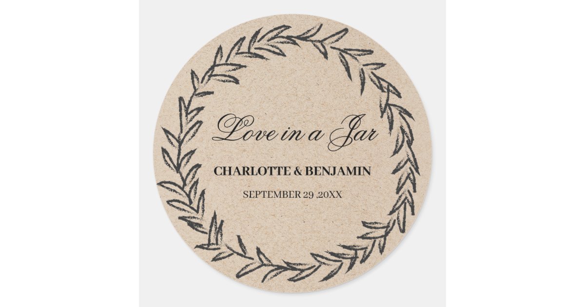Rustic Leaf Wreath Mason Jar Wedding Favor Labels | Zazzle