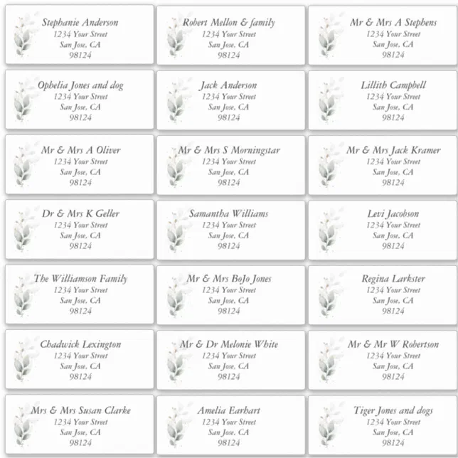 Rustic Leafy Guest Name Address Labels | Zazzle