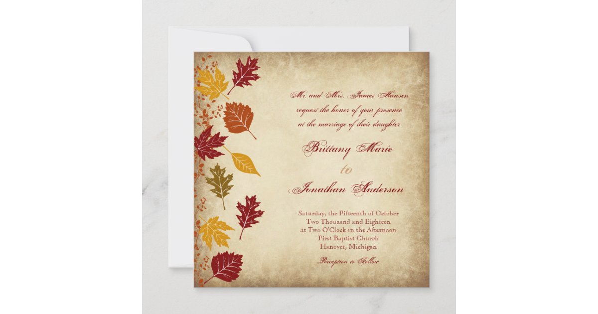 Rustic Leaves Autumn Fall Wedding Invitations | Zazzle