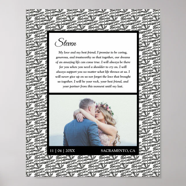 Rustic Leaves Custom Wedding Photo Marriage Vows Poster | Zazzle