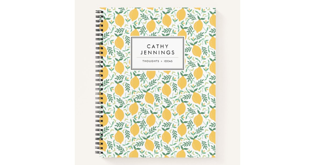 Rustic Lemon Citrus Yellow Summer Greenery Leaves Notebook | Zazzle