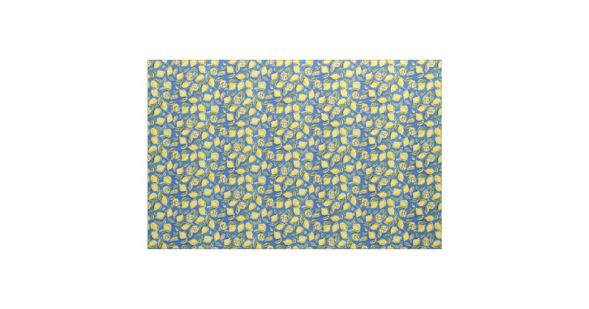 Rustic Lemon Pattern Blue Fabric | Zazzle