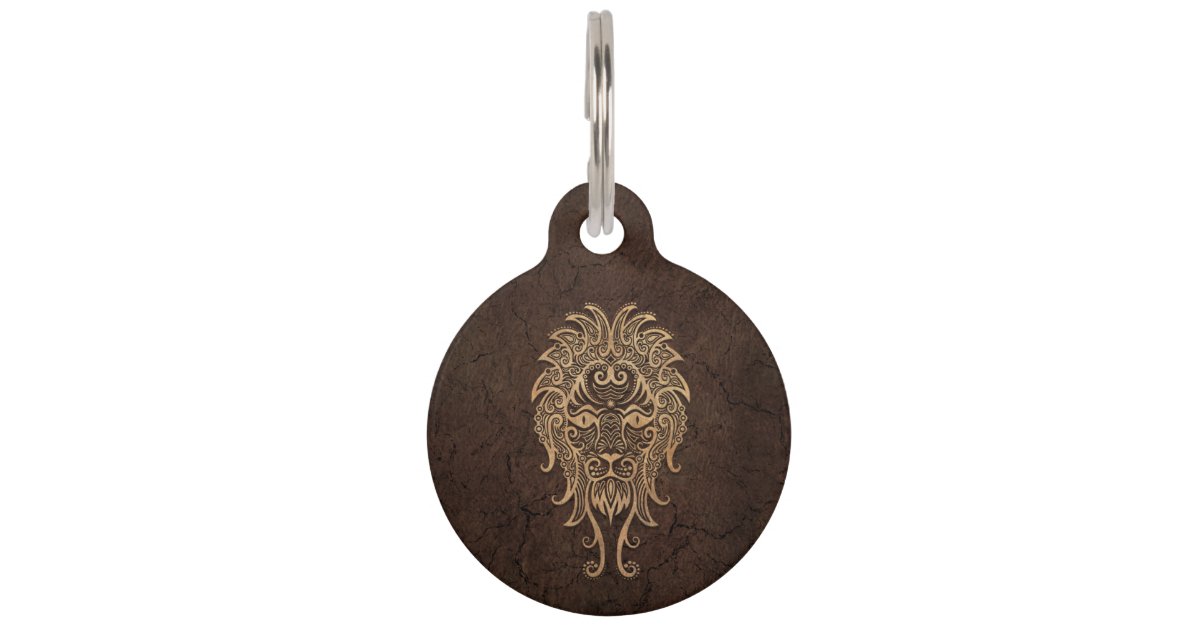 Rustic Leo Zodiac Sign on Stone Effect Pet Name Tag | Zazzle