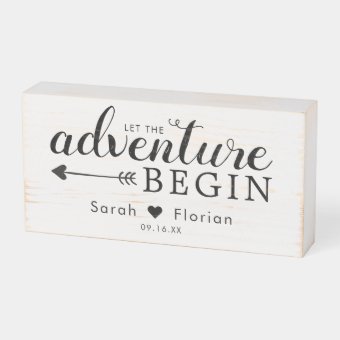 Rustic Let The Adventure Begin Wedding Keepsake Wooden Box Sign | Zazzle