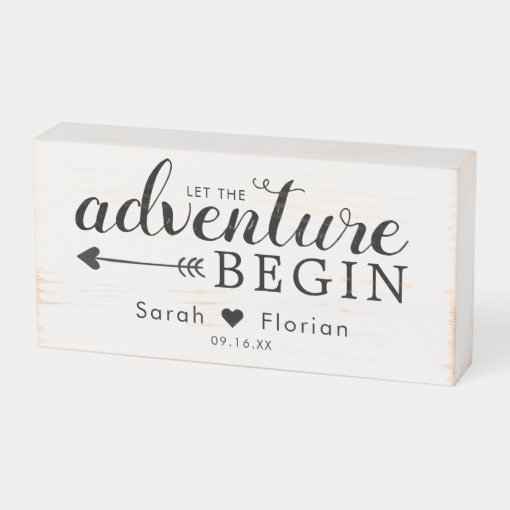 Rustic Let The Adventure Begin Wedding Keepsake Wooden Box Sign | Zazzle