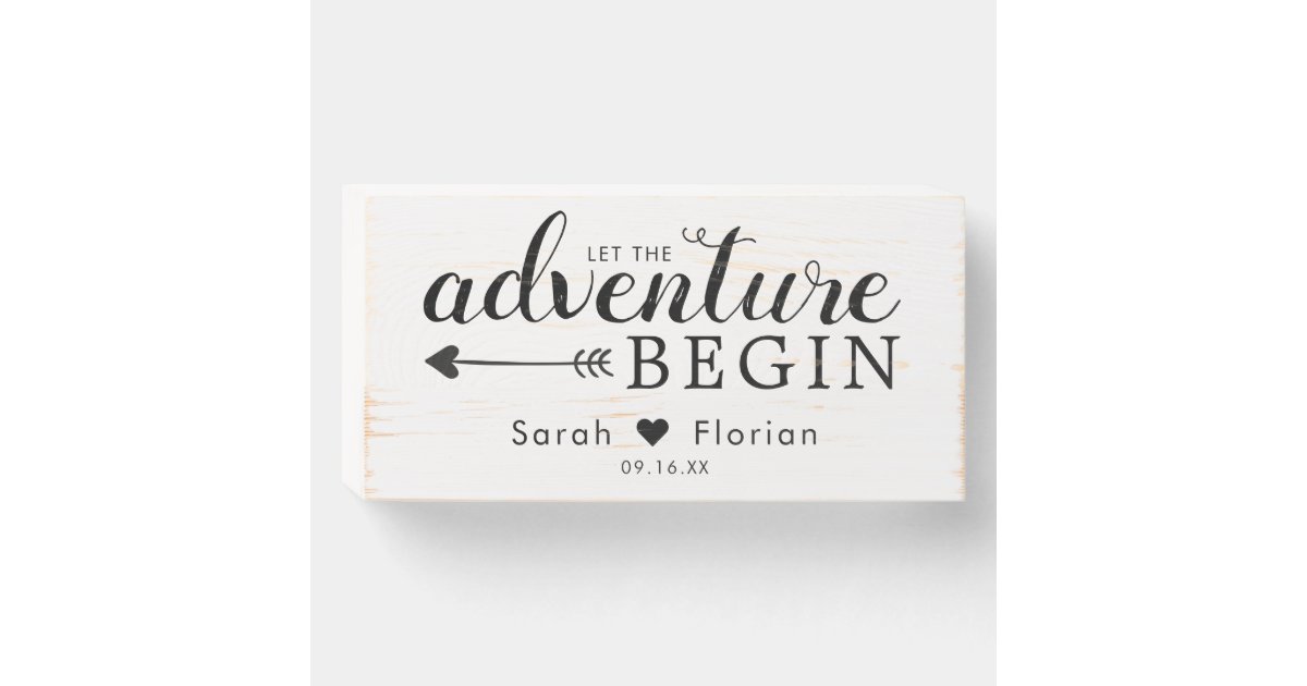 Rustic Let The Adventure Begin Wedding Keepsake Wooden Box Sign | Zazzle