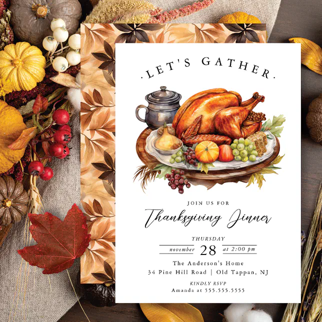 Rustic Let's Gather Thanksgiving Dinner Invitation | Zazzle