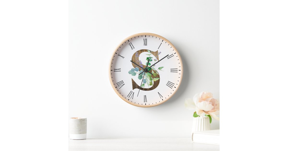 Rustic Letter S Wood Frame Clock | Zazzle