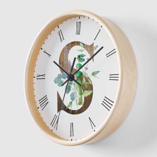 Rustic Letter S Wood Frame Clock | Zazzle