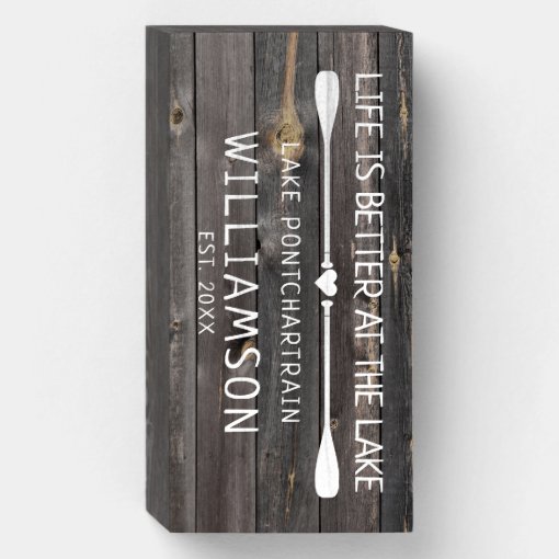 Rustic Life Better At Lake Personalized Wooden Box Sign | Zazzle