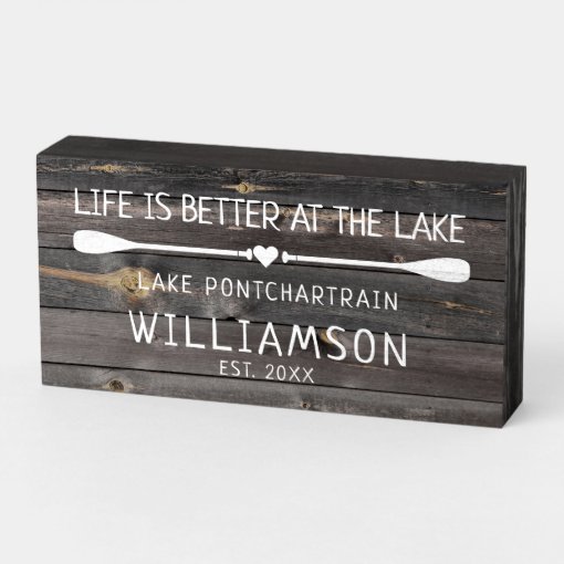Rustic Life Better At Lake Personalized Wooden Box Sign | Zazzle