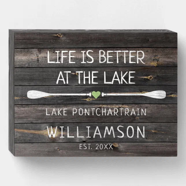 Rustic Life Better At Lake Personalized Wooden Box Sign | Zazzle