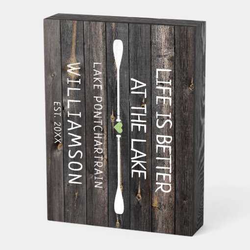 Rustic Life Better At Lake Personalized Wooden Box Sign | Zazzle