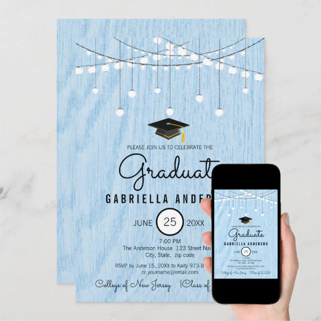 Rustic Light Blue Faux Wood Yet Simple Graduation Invitation | Zazzle