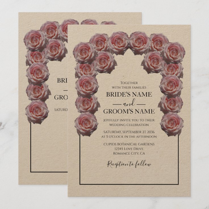 Rustic Light Pink Roses Wedding Invitations | Zazzle