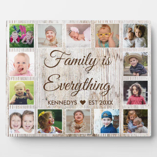 Rustic Light Wood 14 Photo Collage Family Quote Plaque | Zazzle