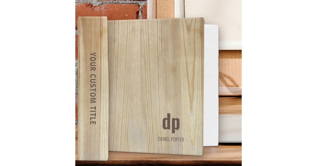 Rustic Light Wood Grain Logo Style Monogrammed 3 Ring Binder | Zazzle
