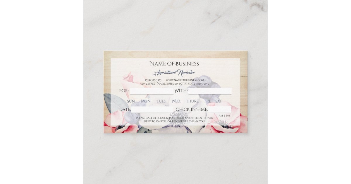 Rustic Light Wood Summer Blossom Appointment Card | Zazzle