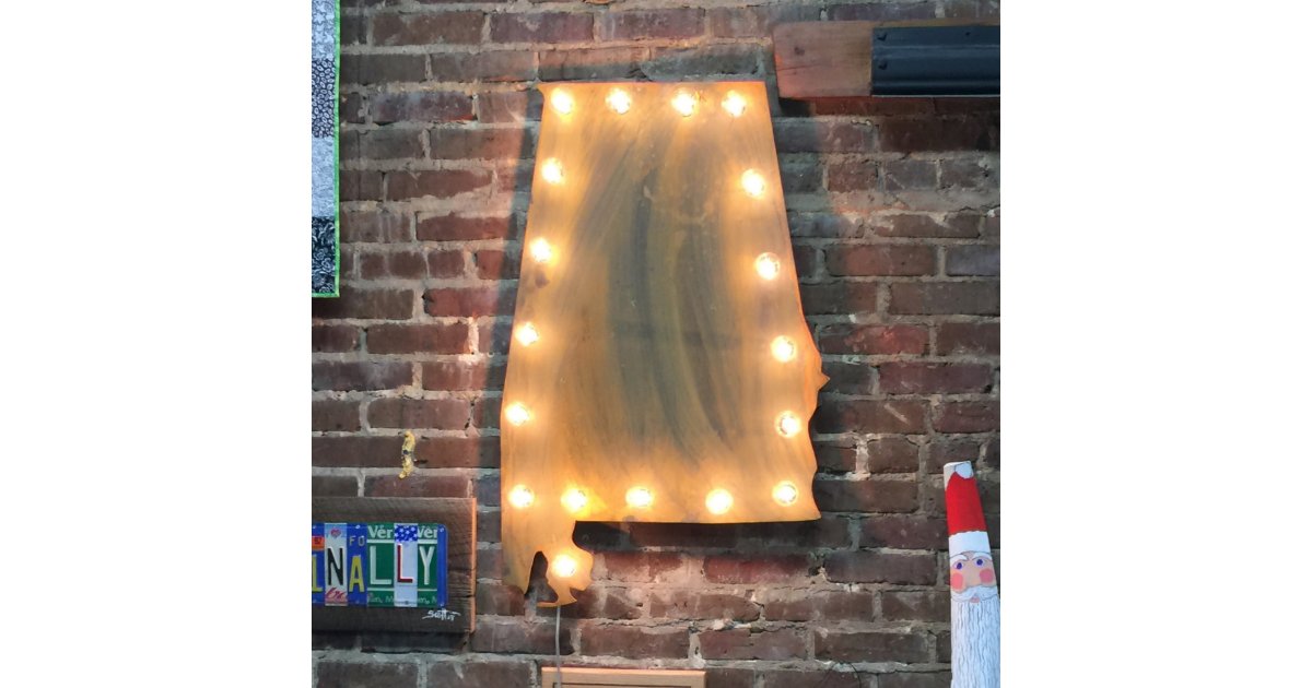 Rustic Lighted Alabama Marquee State Sign | Zazzle
