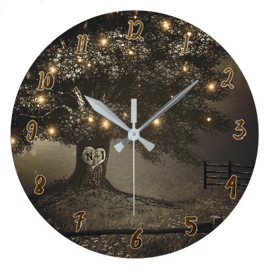 Rustic Lighted Tree Personalized Wall Clock | Zazzle.com