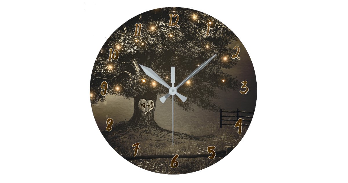 Rustic Lighted Tree Personalized Wall Clock | Zazzle.com