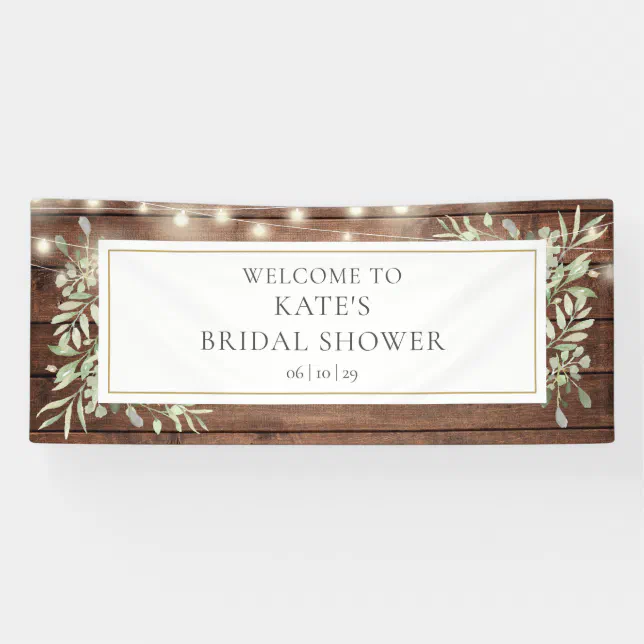 Rustic Lights Greenery Bridal Shower Welcome Banner | Zazzle