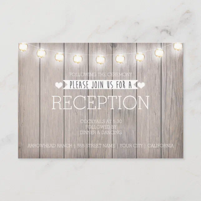 RUSTIC LIGHTS - RECEPTION CARD | Zazzle