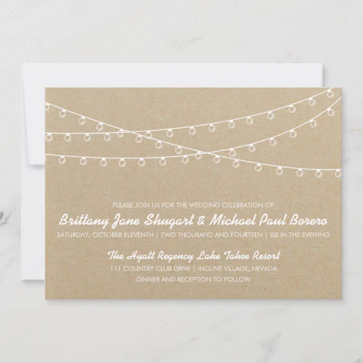 Rustic Lights White Wedding Invitation | Zazzle