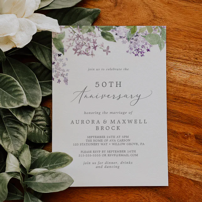 Rustic Lilac 50th Wedding Anniversary Invitation | Zazzle