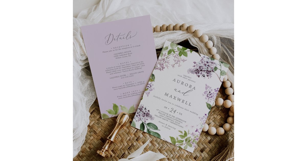 Rustic Lilac All In One Wedding Invitation | Zazzle