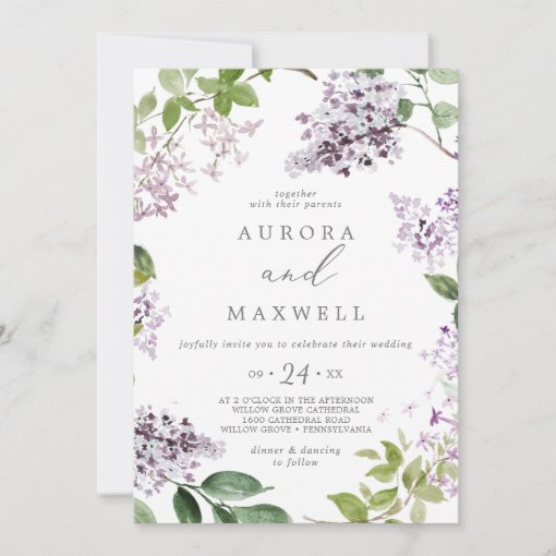 Rustic Lilac All In One Wedding Invitation | Zazzle