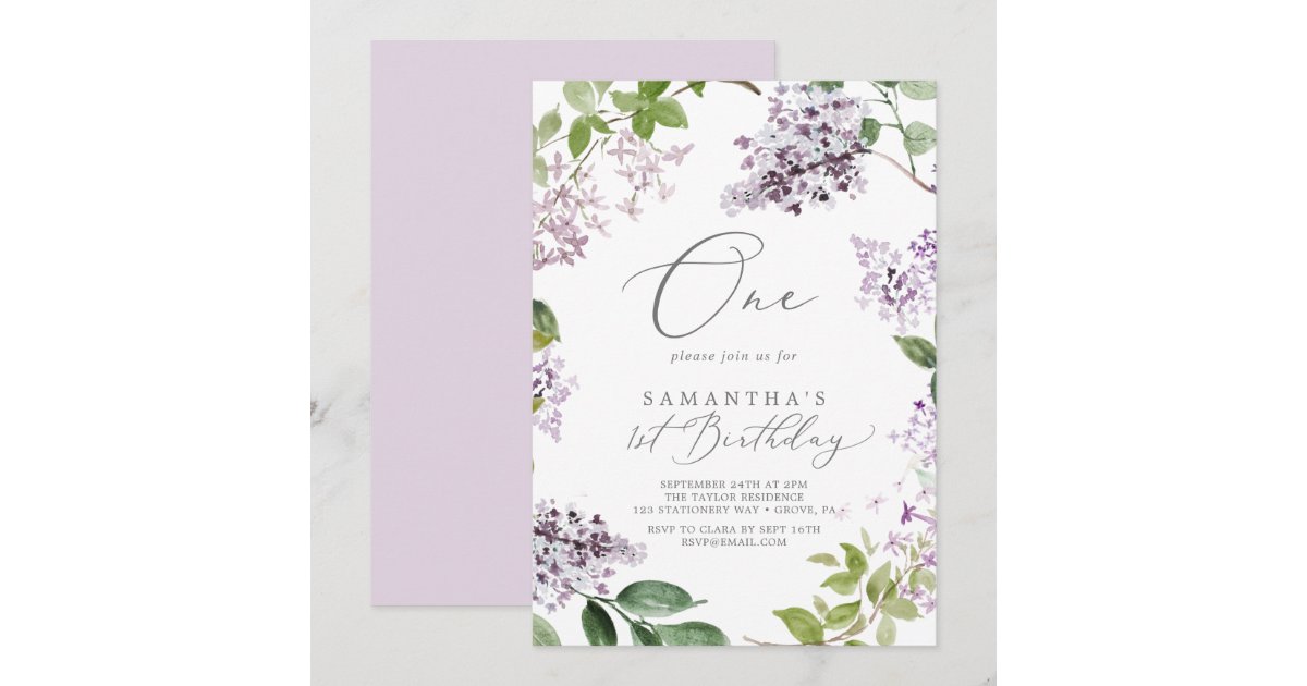 Rustic Lilac First Birthday Party Invitation | Zazzle