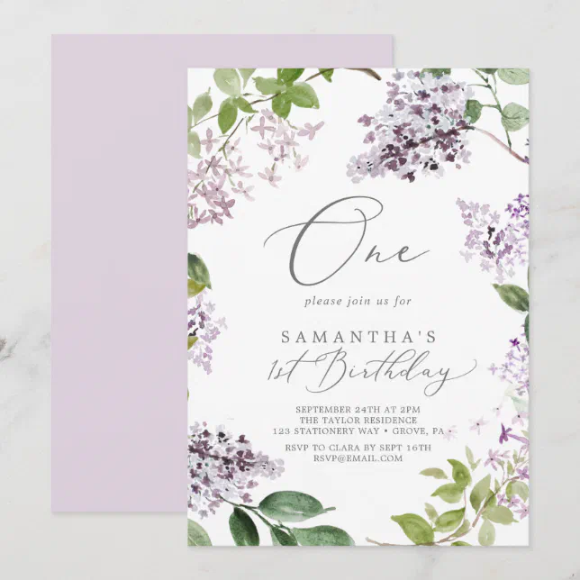 Rustic Lilac First Birthday Party Invitation | Zazzle