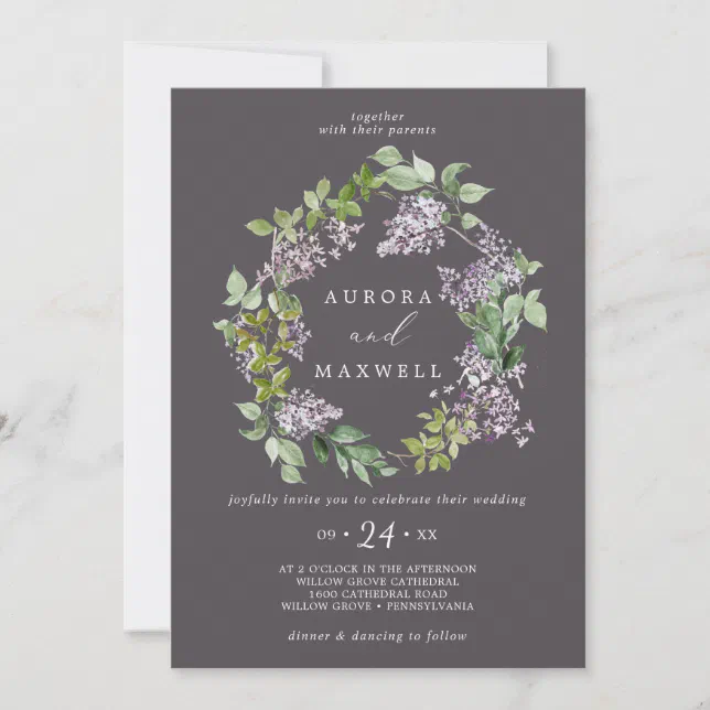 Rustic Lilac | Gray Wreath Wedding Invitation | Zazzle
