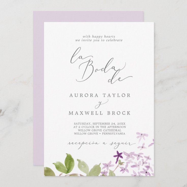 Rustic Lilac La Boda De Wedding Invitation | Zazzle