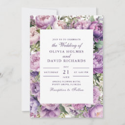 Rustic Lilac Lavender and Peony Wedding Invitation | Zazzle