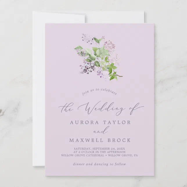 Rustic Lilac | Lavender Simple Wedding Invitation | Zazzle