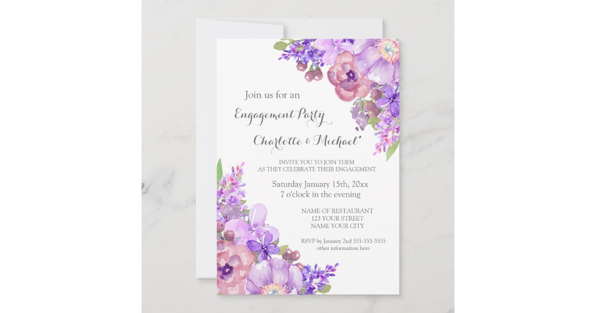 Rustic Lilac Purple Engagement Party Invitations | Zazzle