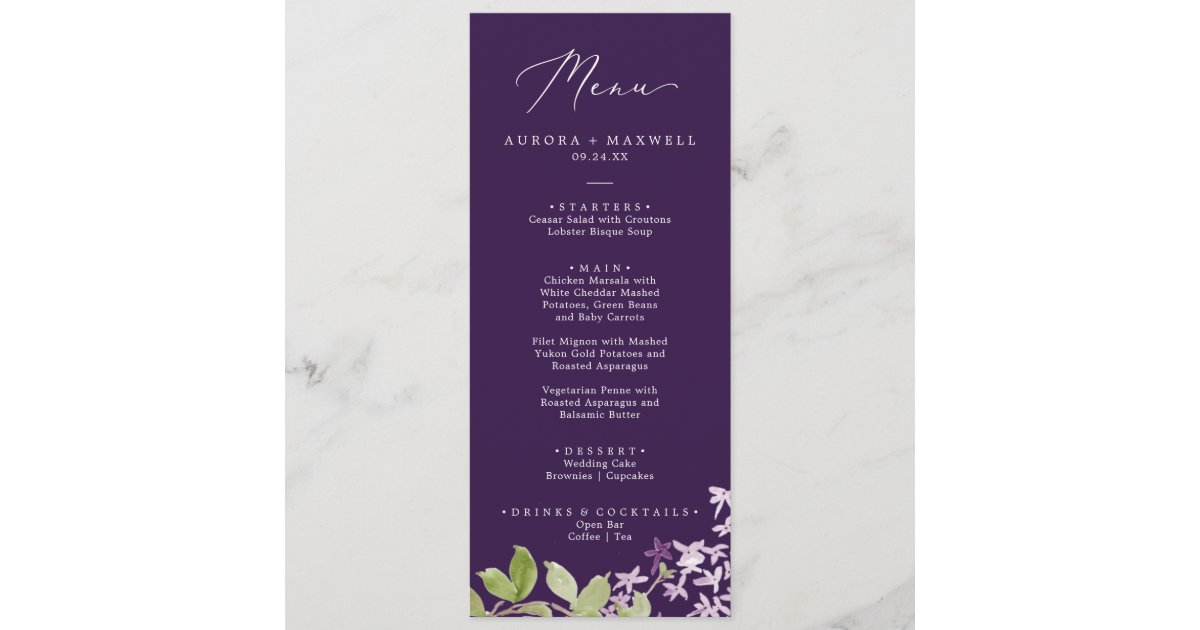 Rustic Lilac | Purple Wedding Dinner Menu | Zazzle