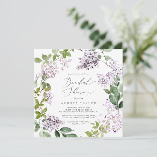 Rustic Lilac Square Bridal Shower Invitation | Zazzle