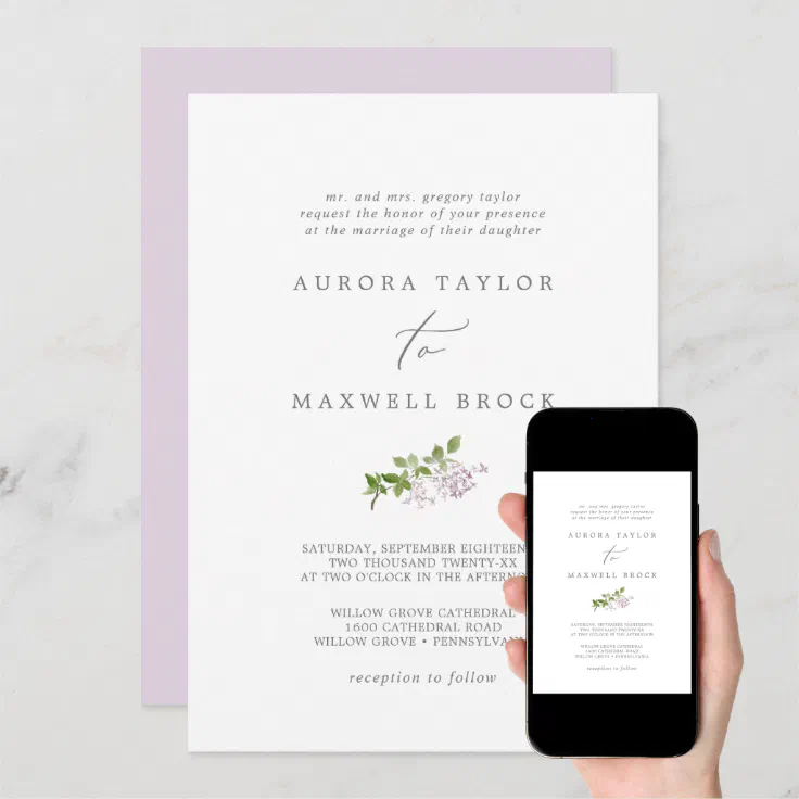 Rustic Lilac Traditional Wedding Invitation | Zazzle