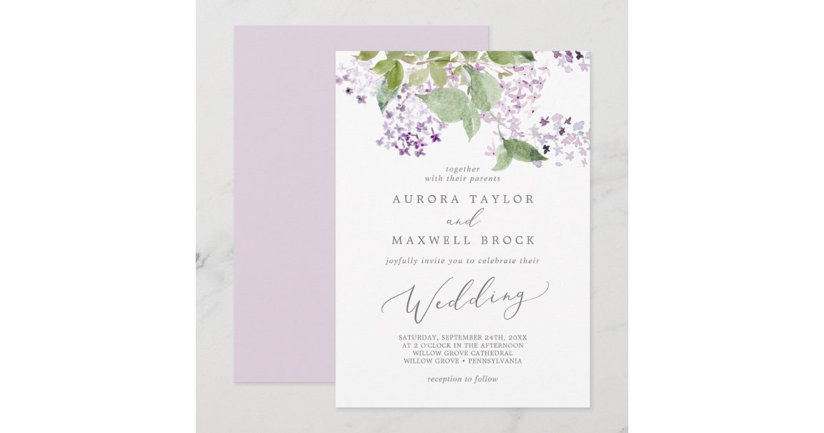Rustic Lilac Wedding Invitation | Zazzle