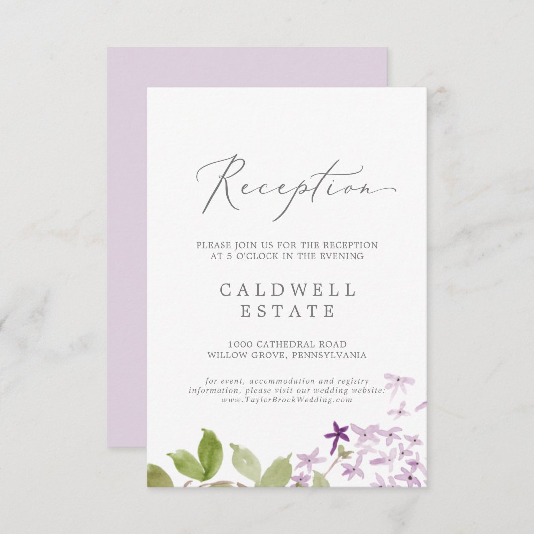 Rustic Lilac Wedding Reception Insert Card | Zazzle