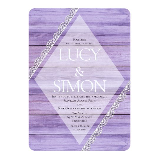 Rustic Lilac Wood & Lace Country Style Wedding Invitation | Zazzle.com